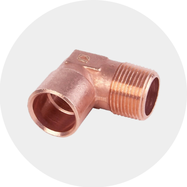 CODO DE COBRE 90° CON ROSCA EXTERIOR REDUCIDA - Metal Rojo